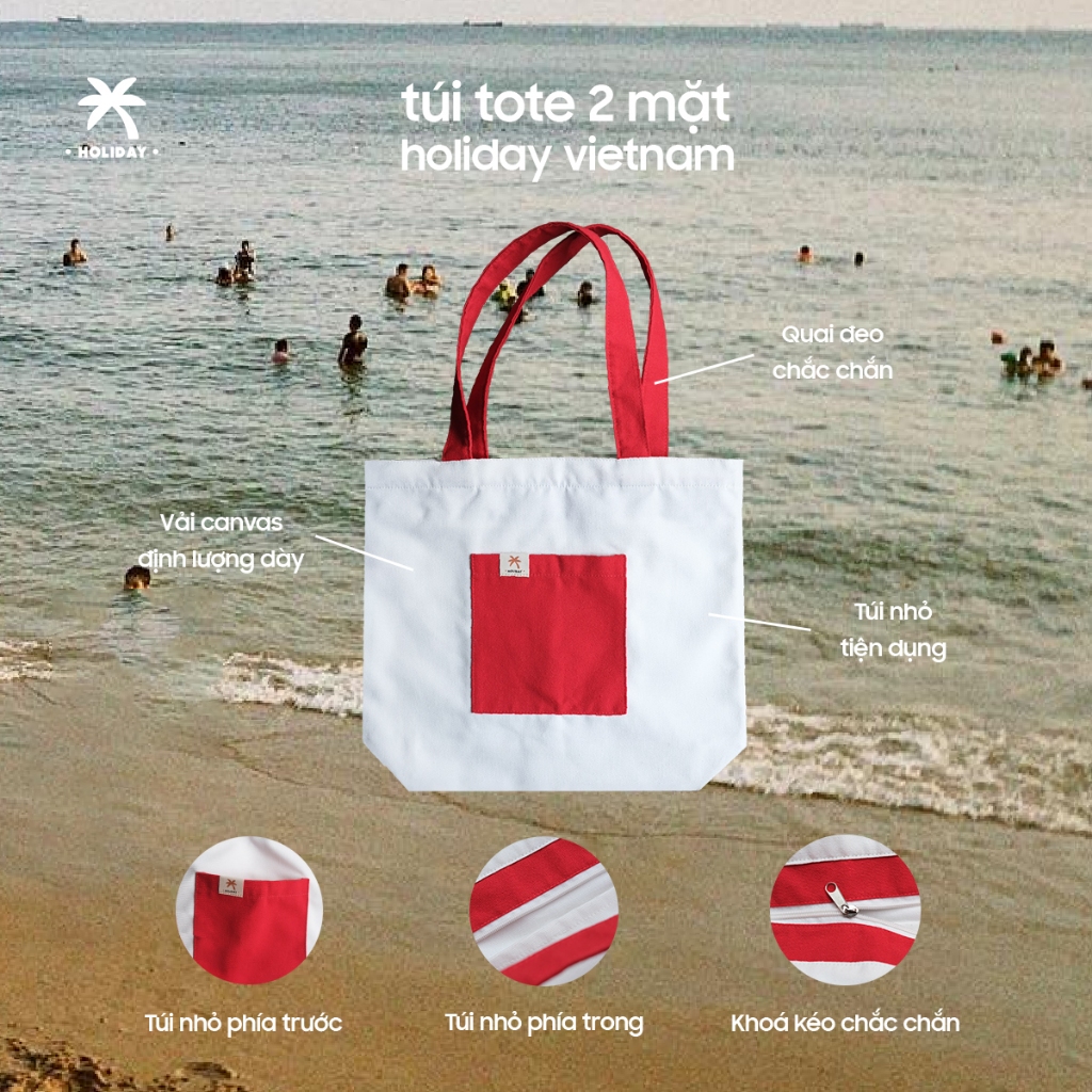 Holiday Vietnam BST Du lịch Việt Nam Túi tote canvas du lịch 2 mặt 63 thành phố thành màu trắng ...