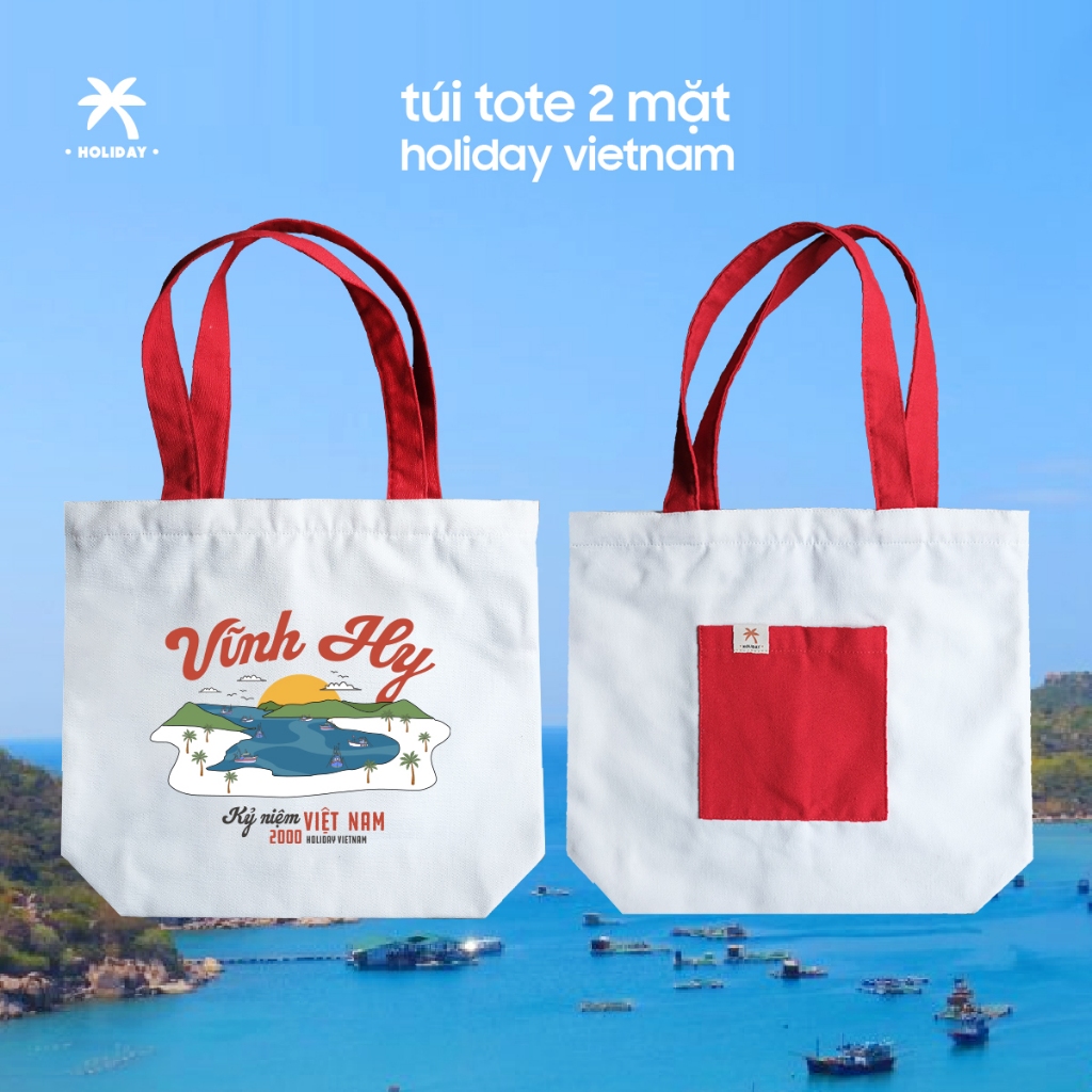 Holiday Vietnam BST Du lịch Việt Nam Túi tote canvas du lịch 2 mặt 63 thành phố màu trắng ...