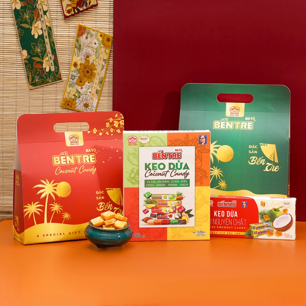 BEN TRE ベトナムココナッツキャンディーセット 2箱 (285g + 570g) ギフト用バスケット付きの通販・個人輸入代行販売商品 - vietnam porter