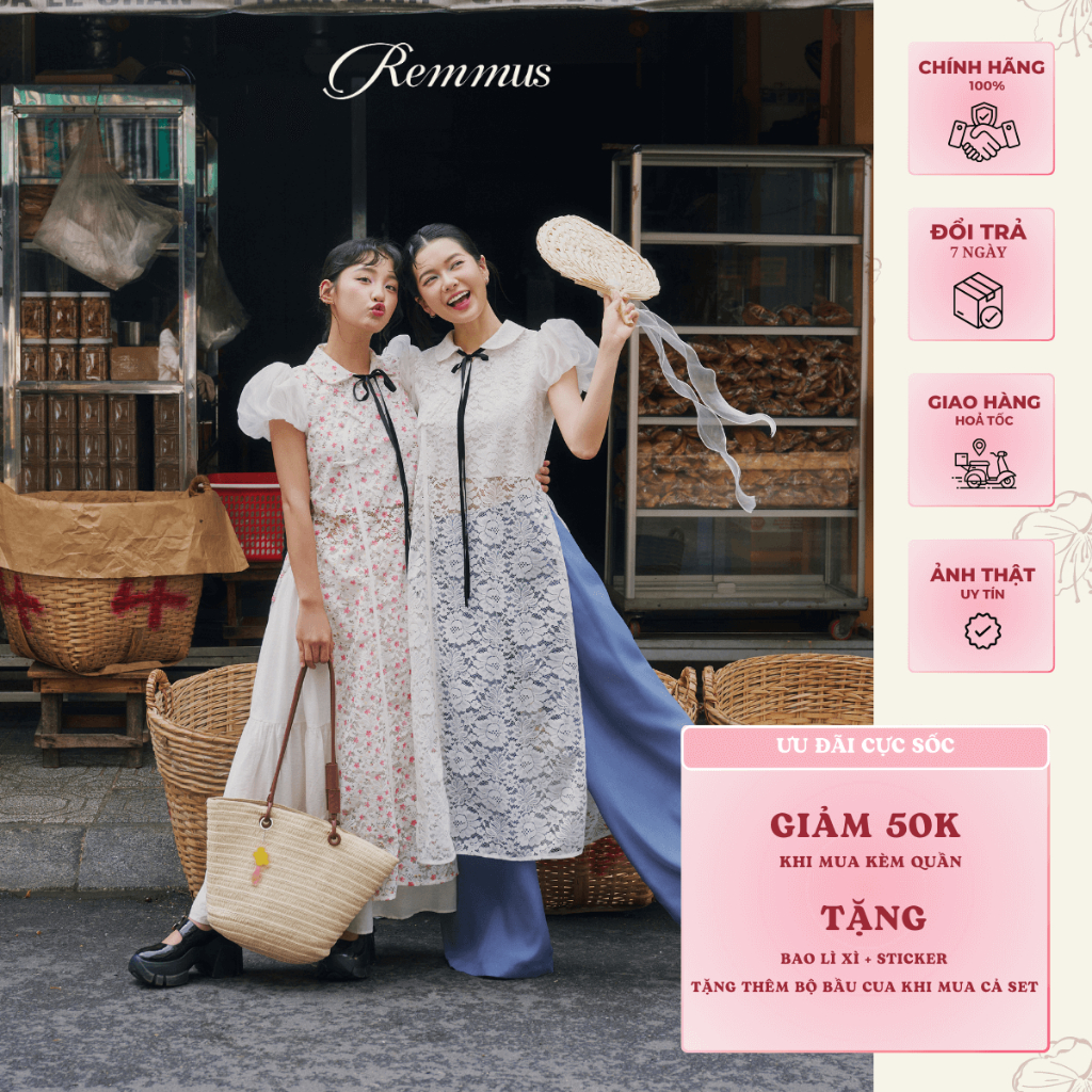 レムス フラワーシリーズ ベトナム伝統アオザイ 花柄刺繍 ボリューム袖 S-XL Remmusの通販・個人輸入代行販売商品 - vietnam ...